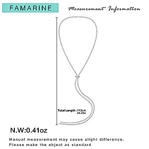 FAMARINE CZ Long Necklace, Rhinestone Bar Y Lariat Necklace Silver Tone for Women Birthday (Silver Rhinestone Y Necklace)