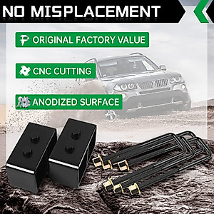 AUTOPTIM 3 inch Rear Leveling Lift Block Kit, Replacement for 2004-2021 Ford F150 Square Leaf Spring Axle U Bolts Set