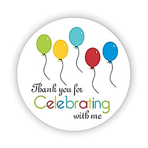 Balloons Favor Stickers - Baby Shower Stickers - Rainbow Colors stickers- Thank you for Celebrating with me - Set of 40 stickers
