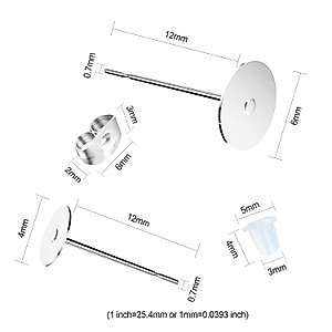 Earring Posts Stainless Steel, 500Pcs Hypoallergenic Flat Pad Earring Studs with Butterfly and Rubber Bullet Earring Backs for Jewelry Making Findings