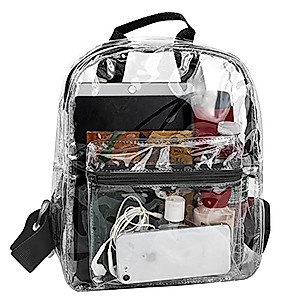Water Resistant Clear Mini Backpacks for Beach, Travel - Stadium Approved Bag with Adjustable Straps (Black)