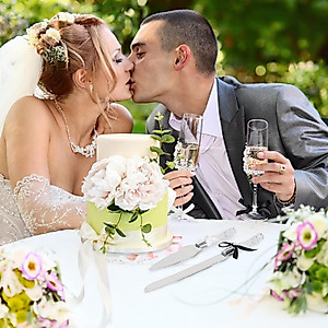 SEMONONIA 4 Piece Wedding Toasting Flutes and Cake Server Set - Champagne Glasses and Knife Server Set,Bride and Groom Wine Glasses and Cake Knives Set for Anniversary Engagement Gifts for Couple