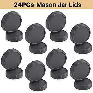 24 Pack Plastic Mason Jar Lids 12 Wide Mouth & 12 Regular Mouth with Sealing Rings Mason Jar Lids Fits Ball, Kerr & More Plastic Lids for Mason Jars Grey