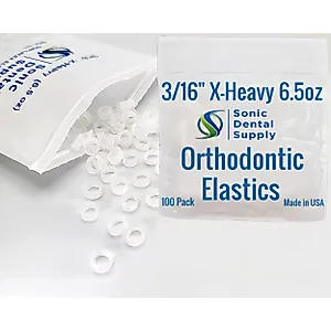 3/16 inch X-Heavy 6.5 oz - Orthodontic Elastic Rubber Bands - 100 Pack - Clear Latex Free, Small, Braces, Dreadlocks Hair Braids, Tooth Gap, Packaging, Crafts, Sonic Dental Supply - Made in USA