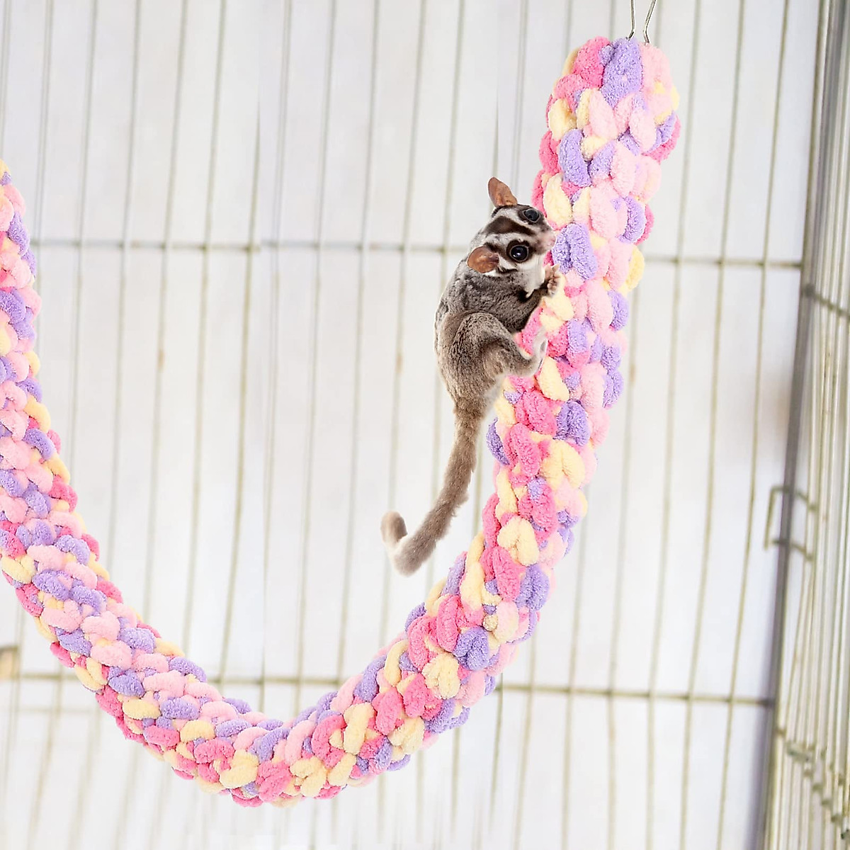 Ipetboom Sugar Glider Climbing Rope Sugar Glider Swing Toy Sugar Glider Toys Guinea Pig Toys Hanging Guinea Pig Toy Parrot Swings Toys Ferret Toys Pet Swing Braided Rope Cotton Rope Bite