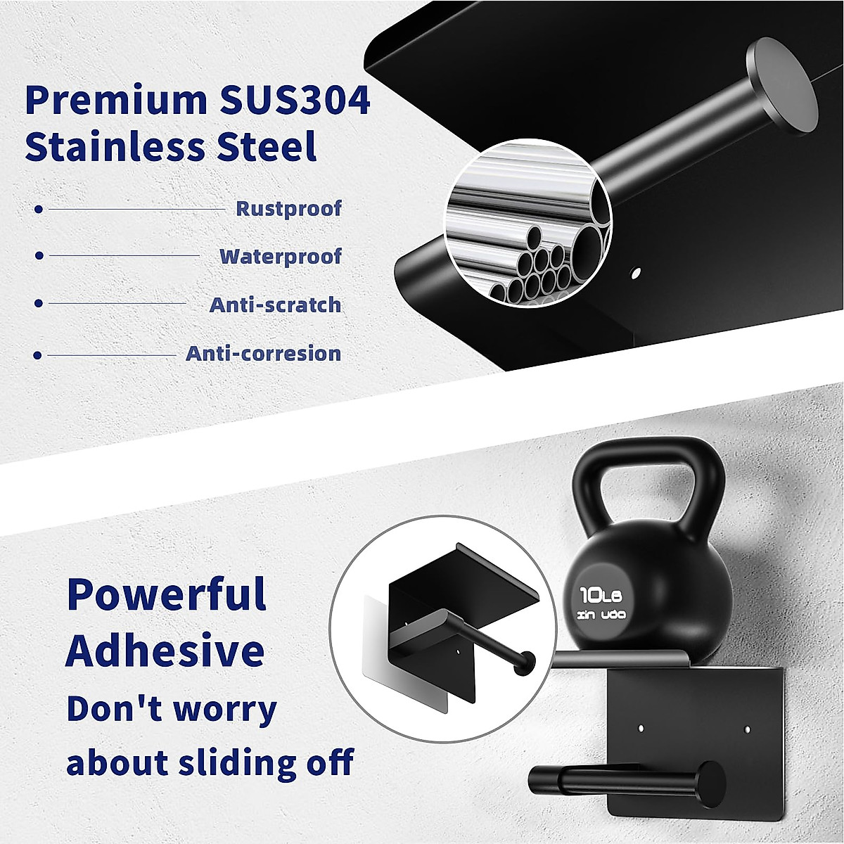 GLNLQ Toilet Paper Holder Wall Mount, Fits Mega Rolls Size Matte Black Toilet Paper Holder with Shelf, Rustproof Stainless Steel Self Adhesive Toilet Paper Holder, Black Bathroom Toilet Paper Holder