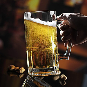 BaveL Style Extra Large Beer Mug 35 Ounce,Large Glass Mugs With Handle,One Liter German Beer Stein Super Mug (35 oz)