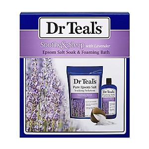 Dr Teal's Lavender Epsom Salt & Foaming Bath Oil Sampler Gift Set 2022 - Give The Gift of Relaxation & Peaceful Slumber! - 14 oz Bag of Lavender Bath Salts & 3 oz Bottle of Lavender Foaming Bath Oil