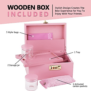 OZCHIN Large Bamboo Box with Combination Lock Decorative box for Home Great Gift Choice Storage Lockbox with Storage Jar, Tray, Resealable Bags and More