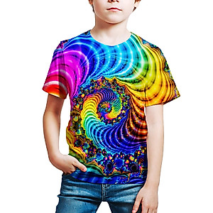 YAJOOEY Colorful 3D Tshirt for Boys Girls Tie Dye Print Cool Tee Shirts for Kids 8-10 Years