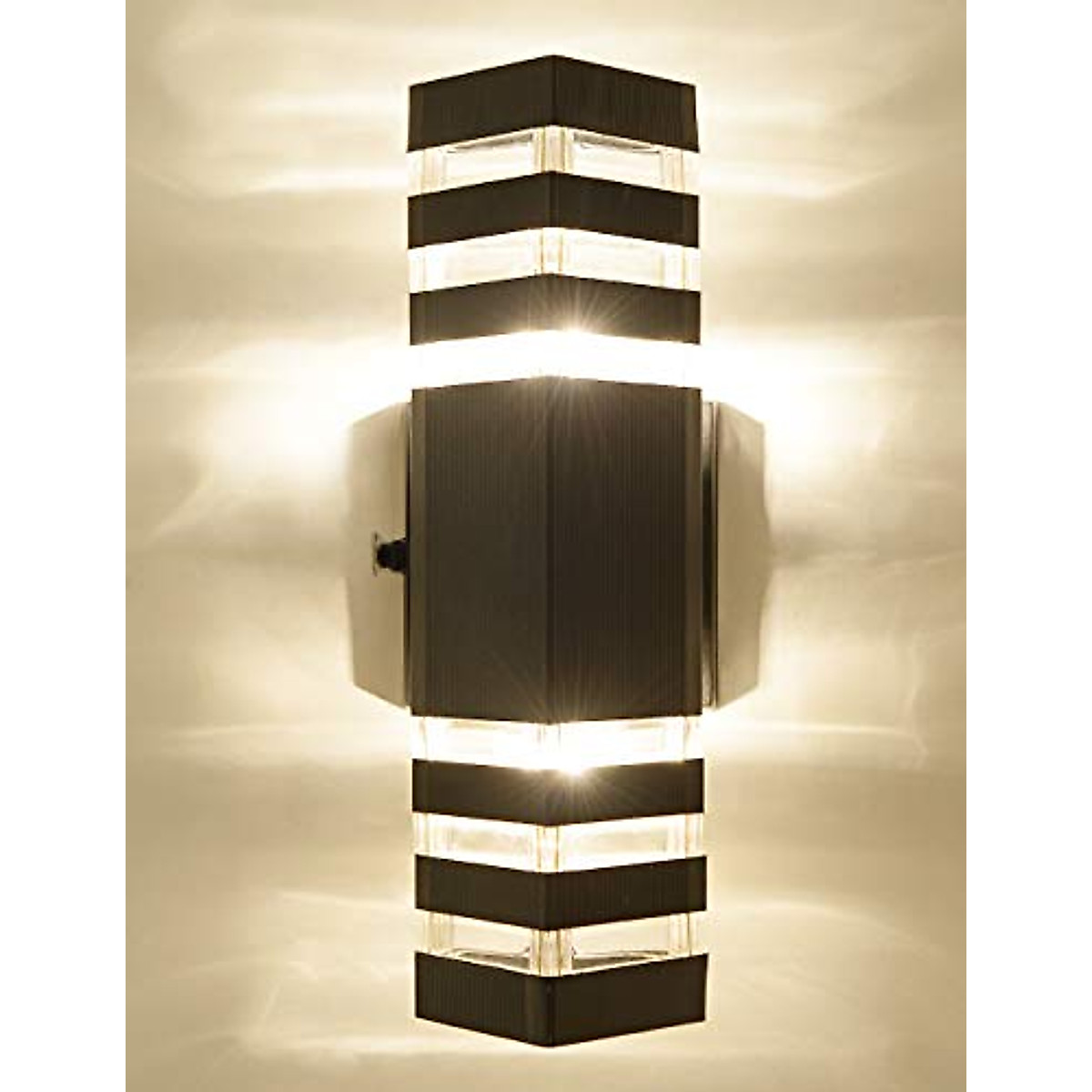 Outdoor Wall Light with Dusk to Dawn Sensor Photocell Waterproof Aluminum Housing with Acrylic, Up and Down Porch Light Modern Exterior Light Fixture for Front Porch, Patio, Garage, Black