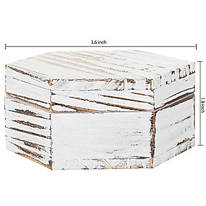 MyGift 3 Inch White Washed Solid Wood Wedding Ring Box, Hexagon Shape Trinket Box and Ring Holder, Small Jewelry Gift Box