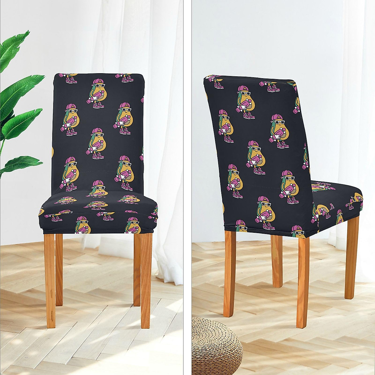 JUNZAN Color Avocado Skateboard Sneakers on Grey Chair Slip Cover 2Pcs Patio Chair Cover Strech Spandex Chair Covers for Parsons Living Room Chair