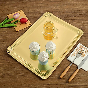 Efavormart 10 Pack | 15"x11" Gold Paper Cardboard Serving Trays, Rectangle Party Platters - 400 GSM