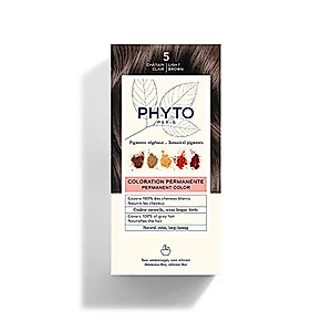 PHYTO Phytocolor Permanent Hair Color, 5 Light Brown, with Botanical Pigments, 100% Grey Hair Coverage, Ammonia-free, PPD-free, Resorcin-free, 0.42 oz.
