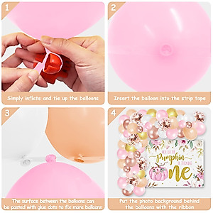 Vansolinne Pink Pumpkin First Birthday Decorations for Girls Our Little Pumpkin is Turning One Backdrop Banner and Balloon Garland Arch Kit 1st Birthday Party Supplies Background Photoshoot Props