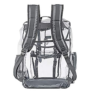 Heavy Duty Clear Backpack with Front Pocket, Clear Bookbag (Steel Gray) Medium