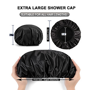YIZIJIZI Terry Lined Shower Cap,Triple Layer Large Cap for Women,Shower Cap Reusable Waterproof,Long Thick Hair(Black)