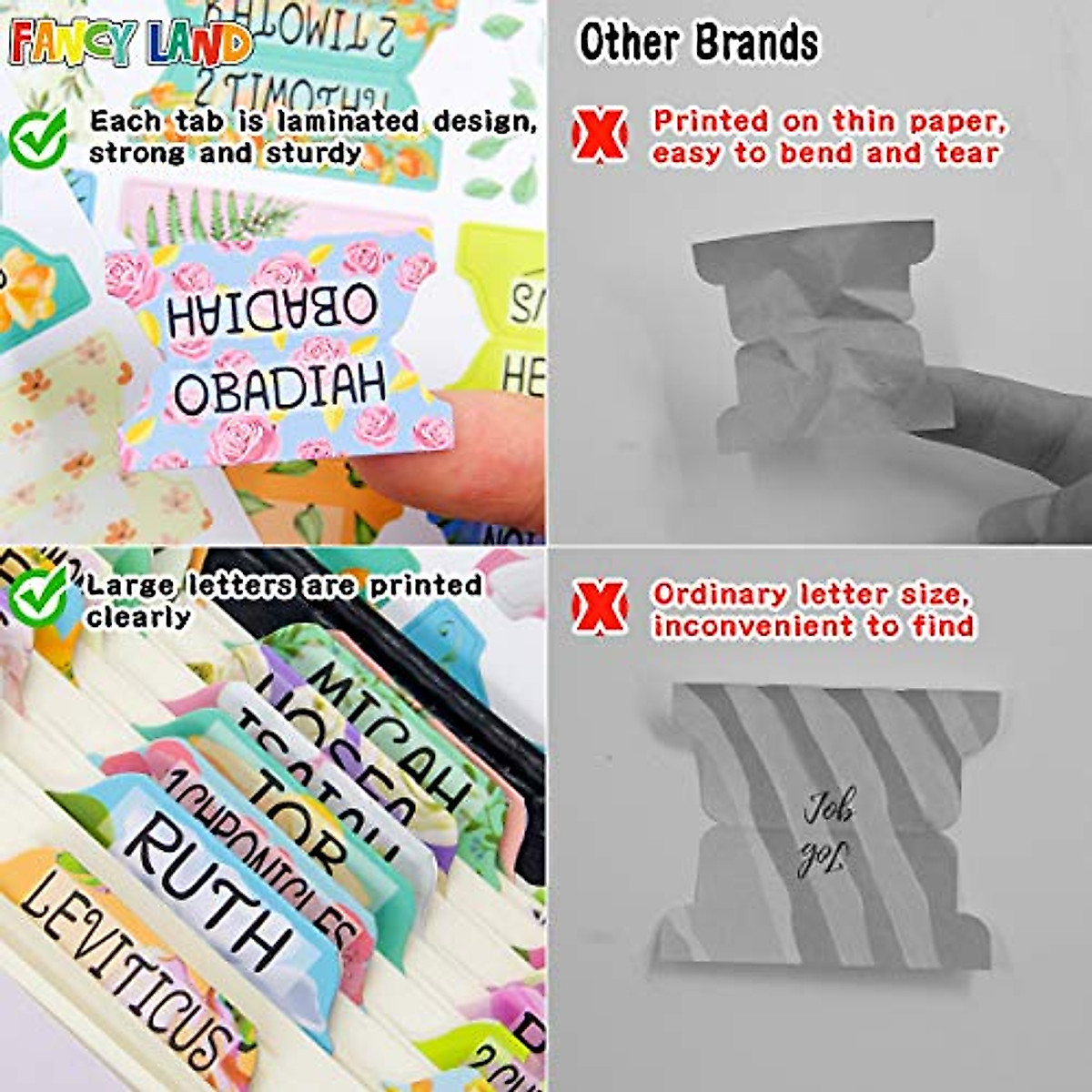 Decorative Laminated Bible Tabs 100PCS Cute Bible tabs for Women and Girl 66 Book Tabs 34 Blank Tabs for Old and New Testament