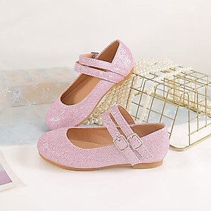 JTENGYAO Girls Pink Sequin Ballet Shoes Mary Jane Flat Shoes for Girls Ballerina Flats Dress Shoes for Party Wedding School Size 1