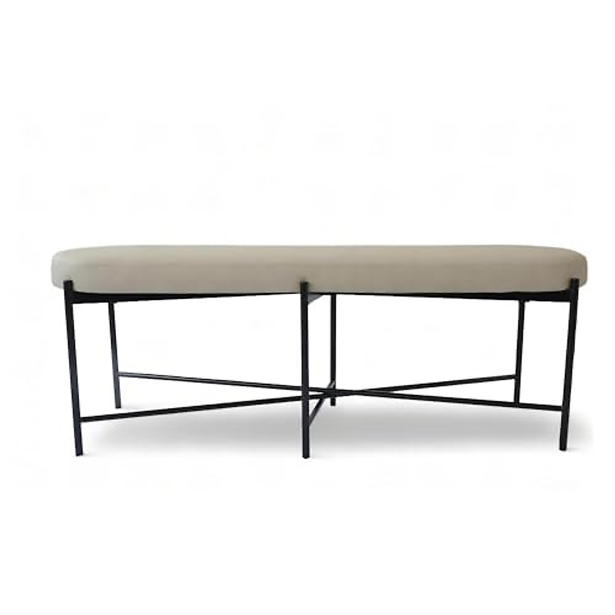 SORBARIA 54” upholstered Vegan Leather Accent Ottoman Bench for entryway, Living Rooms, lounges, bedrooms-White Rock/Light Grey