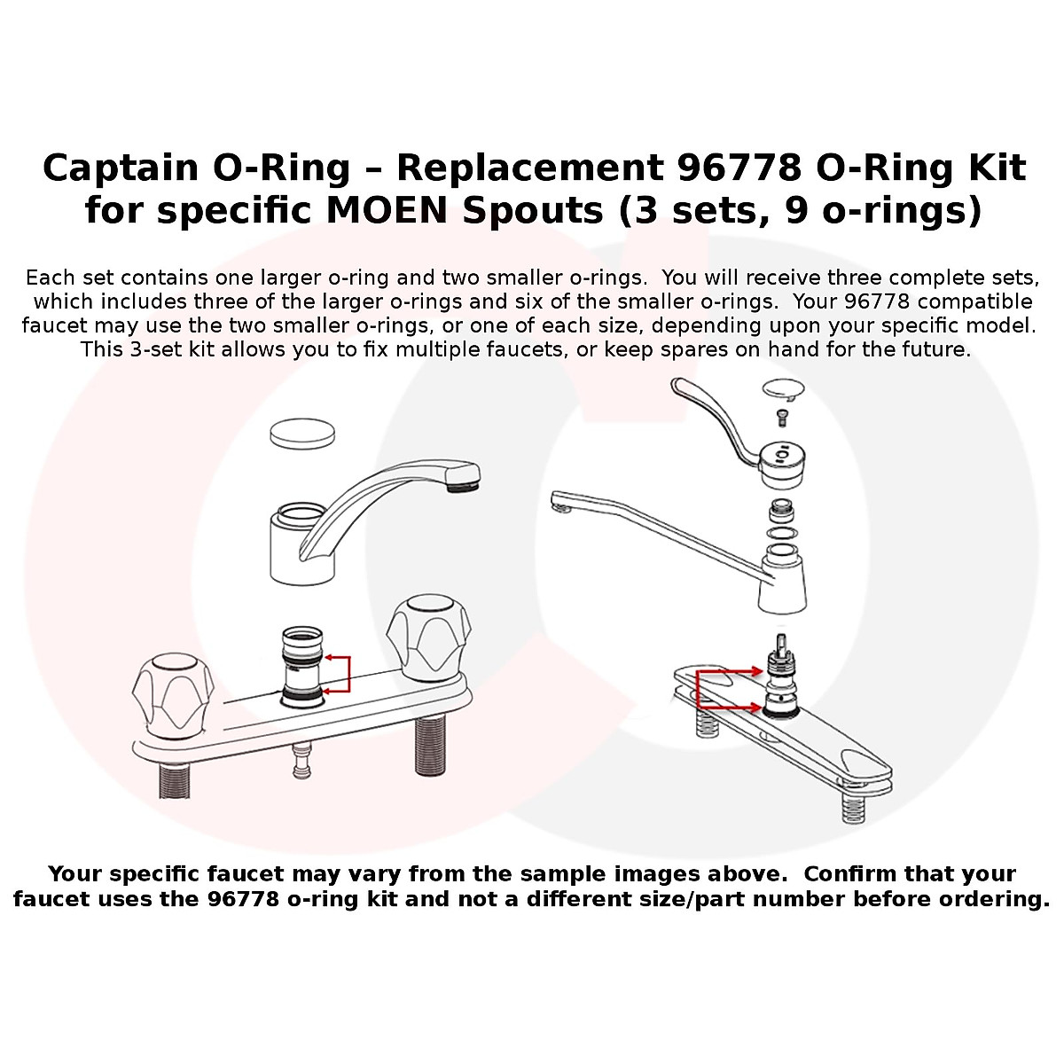 Captain O-Ring – Replacement 96778 O-Ring Kit for Specific Moen Spouts (3 Sets, 9 O-Rings)