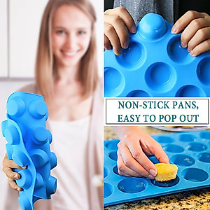 Premium Silicone Mini Muffin & Cupcake Baking Pan Large Non Stick 24 Cup Cookies Molds Bakeware Tin Soap Tray Mould by Meiso (Set of 2) (Blue)