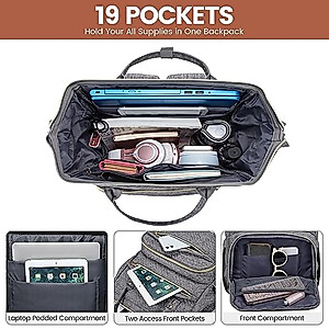 LOVEVOOK Laptop Backpack for Women,15.6 Inch Professional Womens Travel Backpack Purse Computer Laptop Bag Nurse Teacher Backpack,Waterproof College Work Bag Carry on Backpack with USB Port,Grey Plait