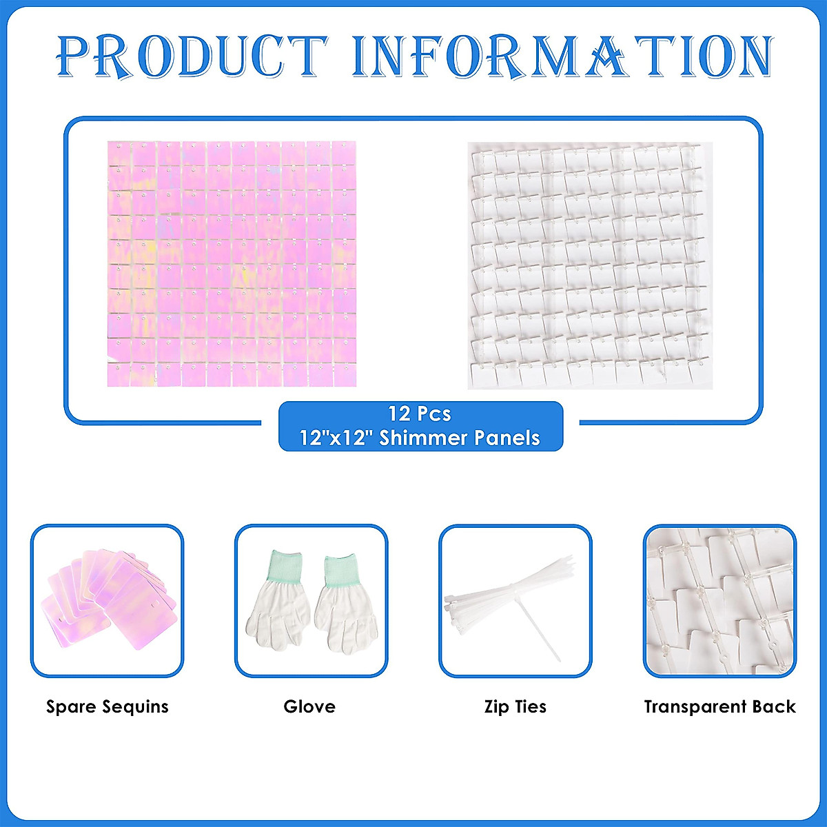 Shimmer Wall Backdrop Iridescent Pink Square Sequin Wall Panel Backdrop Decor for Wedding, Anniversary, Birthday, Party, 12 Panels