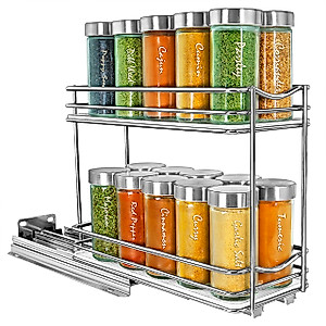 Lynk Professional® Pull Out Spice Rack Organizer for Cabinet - Slide Out Vertical Spice Rack - 4-1/4 inch Wide Sliding Spice Organizer Shelf - Double, Chrome