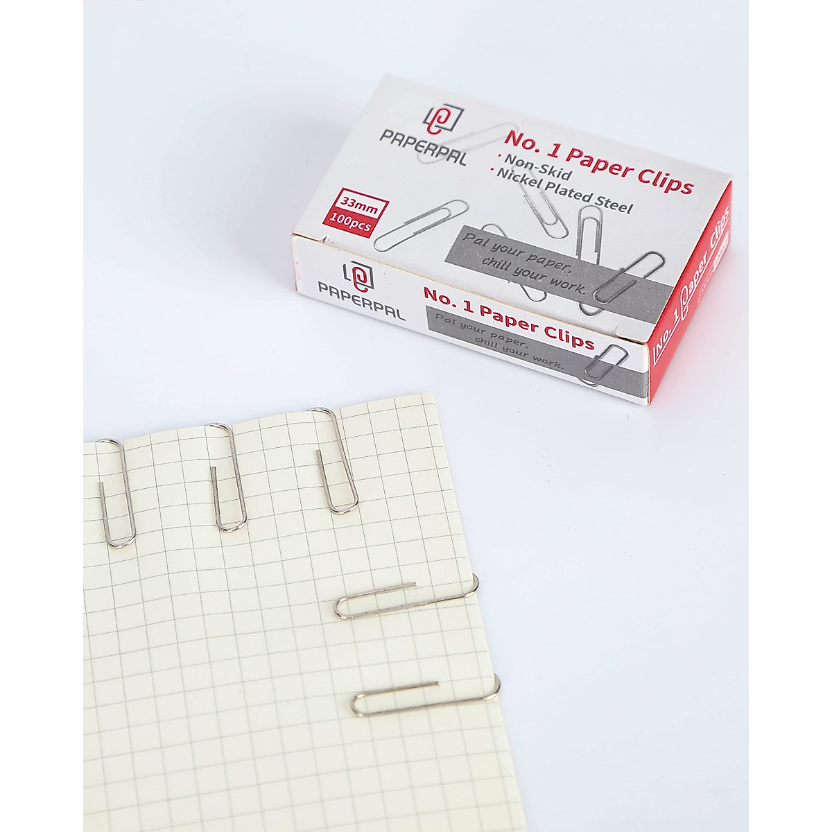 PAPERPAL #1 Nonskid Paper Clips, 600 Medium Paper Clips (6 Boxes of 100 Each), Paperclips for Office School & Personal Use, Daily DIY, 1-2/7" Silver Heavy Duty Non-Skid Paper Clip Standard Size