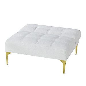 Polibi Modern Sofa Couch with Toss Pillows, Convertible Folding Sofa Bed with Adjustable Backrest and Golden Legs, Single Sofa Chair, Teddy Fabric, White