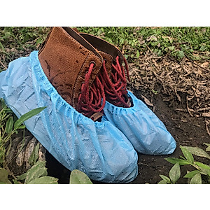 G & F Products X-Large WaterProof Premium 100 Pack (50 Pairs) Disposable Boot & Shoe Covers - Durable, Non-slip, Non-toxic, Recyclable, Blue, Stretchable Fits US Men Size 11 and UP