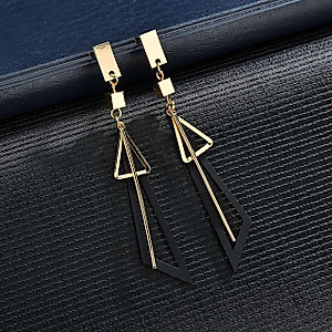 Nilu's Collection Women's Fancy Hollow Triangle Long Geometric Drop Earrings(Gold & Black) (Gold & Black)