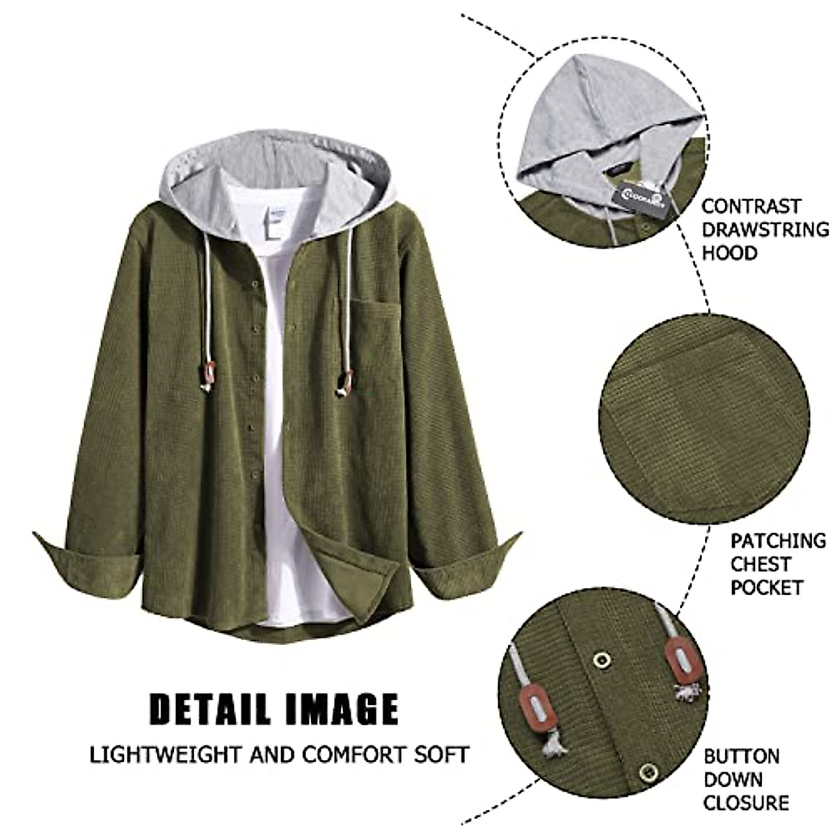 COOFANDY Mens Long Sleeve Button Up Shirt Shacket Fashion Corduroy Shirt Jacket Winter Work Shirts