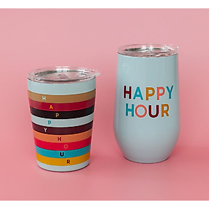 Kate Spade New York Insulated Stainless Steel Wine Tumbler, 16 Ounce Double Wall Tumbler, Stemless Travel Cup with Lid (Happy Hour)