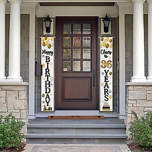 LASKYER Happy 36th Birthday Decorations,36th Gold Balloon Birthday Theme Door Hanging Banner Sign,36 Years Old Bday Party Supplies.