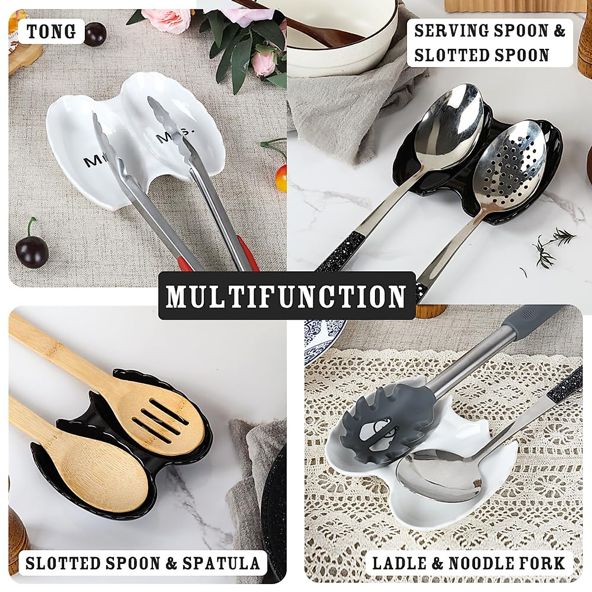 Spoon Rest for Stove Top - DoubleGroove Spoon Holder for Cooking Spoons Spatula Kitchen Decor Kitchen Counter Ceramic Spoon Rest Gift Box Ready Kitchen Decor
