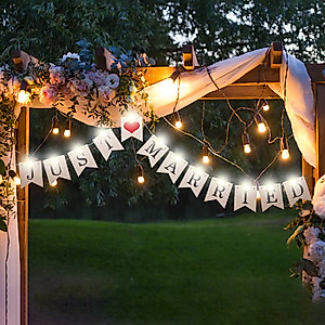 Just Married Banner, Wedding Bunting Banner with 8 Flicker Mode LED Fairy String Light, Hanging Sign Garland Pennant Photo Booth Props for Bridal Shower Wedding Engagement Car Party Decoration