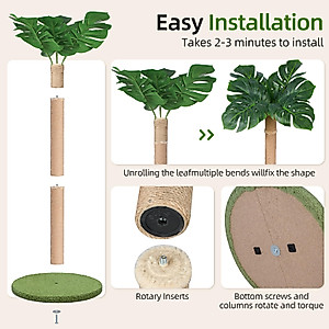 Yepdin Cat Scratching Post 39.4 inch Tall Cat Tree for Indoor Cats Large Adult Cat Scratching Post with Sisal Rope,Cute Kitten Cat Scratcher in Monstera Plants