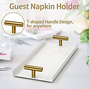 STWWO Napkin Holder for Bathroom, Guest Towel Holder Tray for Bathroom, White Guest Napkin Holders with Golden T-Handle, Disposable Hand Towel Tray for Guest Room, Table, Kitchen