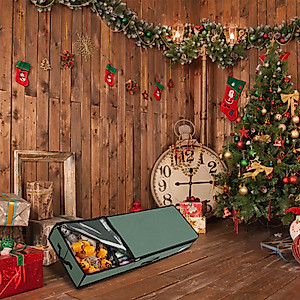 CGBE Wrapping Paper Storage for 40 Inch Gift Wrap Storage Container Bag with Pockets Underbed Gift Wrap Organizer Bags, Wrapping Paper Rolls, Ribbon, and Bows 42W x 14D x 5H -Green (Not Include Gift-Only Bag)