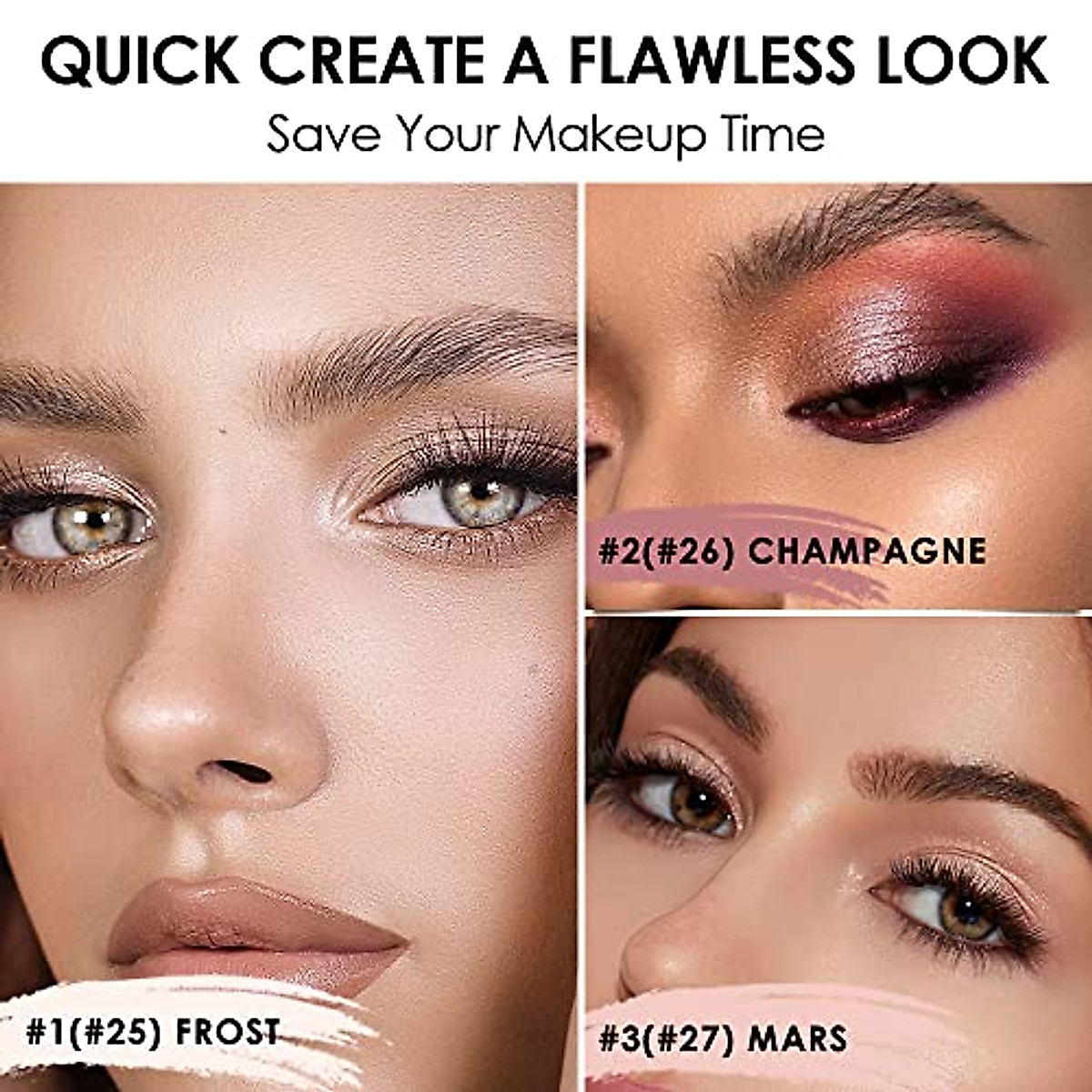 FOCALLURE 3 Pcs 2 in 1 Eyeshadow and Eyeliner Pen, Waterproof Eye Shadow Pencil, Hypoallergenic Eyeshadow, Highlighter Eye Liner, Multi-Dimensional eyes Look, FA38-11116-123