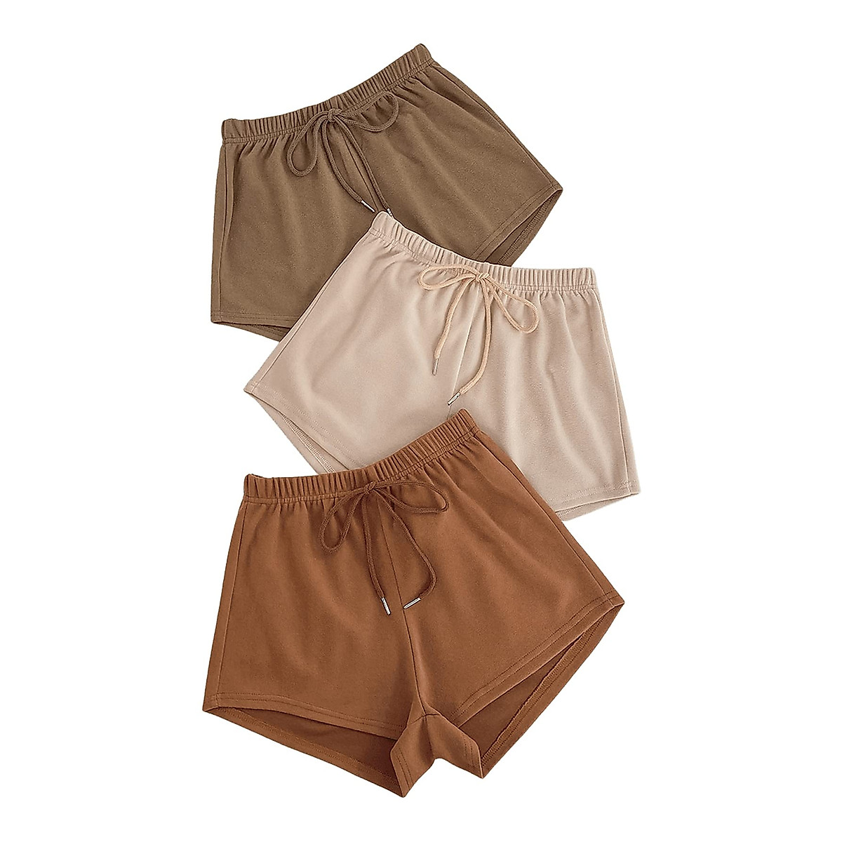 MakeMeChic Women's 3pack Elastic Waist Knot Front Lounge Track Shorts Brown Apricot Rust Brown S