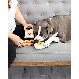 Pearhead Barkfast Dog Toys, Set of 3, Plush Pet Squeaker Toys, Breakfast Dog Toy Set, Toast Bacon & Egg Toy Set, Must Have Pet Accessories for Pet Owners
