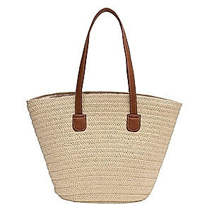 Juoxeepy Straw Bag for Women Summer Beach Bag Soft Woven Tote Bag Straw Purse Handmade Beach Bag Woven Rattan Shoulder Bag for Vacation