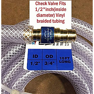 Check Valve 1/2" Brass Barbed, Fits 1/2" (ID) Vinyl Braided Tubing,Premium Quality,Potable H2O,Micro Brew,Fish Aquarium FLTR Pumps,Boat Marine,Hydroponics,RV,Hydronic, Wirsbo/ProPex Tubing