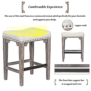 Merax 3-Piece Retro Solid Wood Counter Height Pub Dining Set with Foldable Table and 2 Saddle Stools for Kitchen, Small Space, Distressed Brown_3pcs