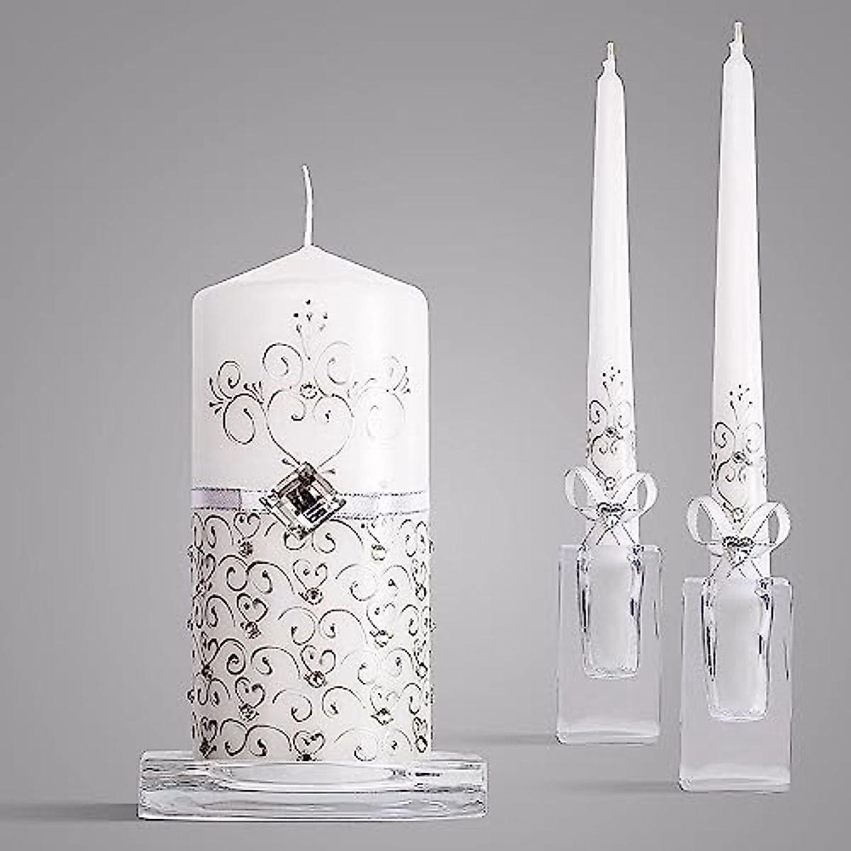 Unity Candles for Wedding Ceremony Set - 3 Pcs 6" Pillar & 2 10" Tapers Candles - Unity Decorative Wedding Candle White Ceremonial Candles - Velas Decorativas para Boda - Wedding Table Centerpiece