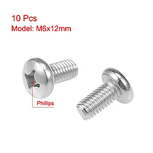 uxcell M6x12mm Machine Screws Phillips Cross Pan Head Screw 304 Stainless Steel Fasteners Bolts 10Pcs